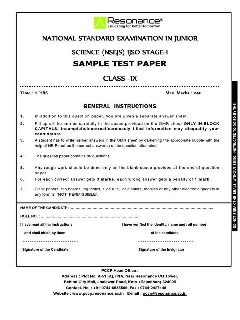 Resonance INJSO Full Test - 5 | PDF | Mole (Unit) | Chemical Equilibrium