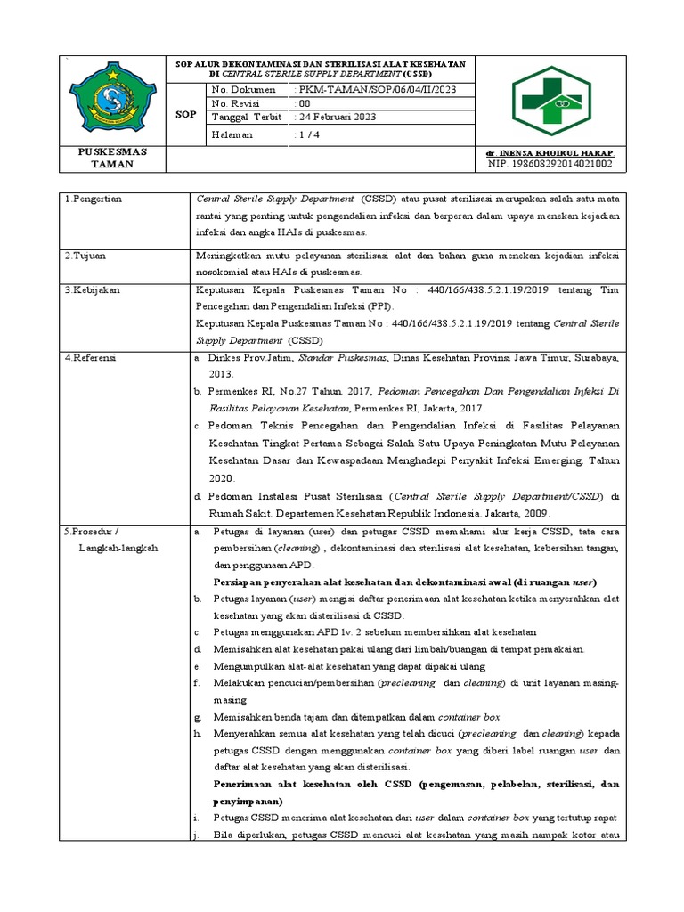 Sop CSSD 2023 New | PDF | Kesehatan Holistik | Sains & Matematika