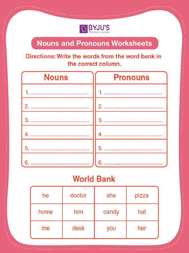 Nouns and Pronouns Worksheets 01 | PDF