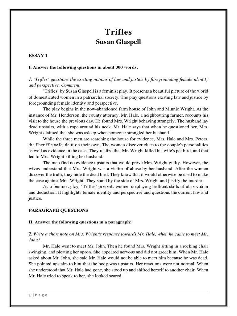 Trifles Susan Glaspell Notes | PDF