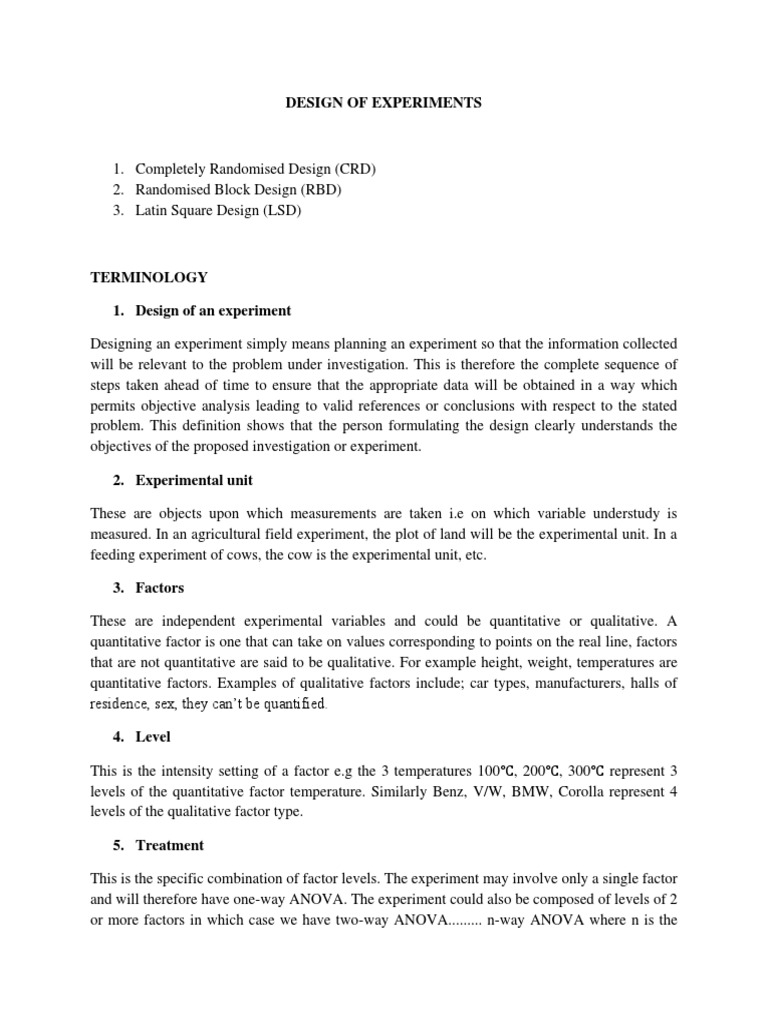 Handout 1 Experiment Design | PDF | Analysis Of Variance | Experiment