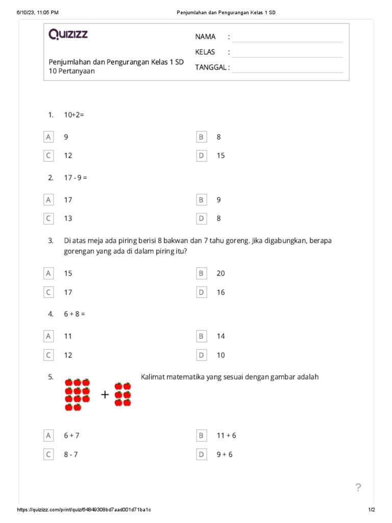 Penjumlahan dan Pengurangan Kelas 1 SD new | PDF