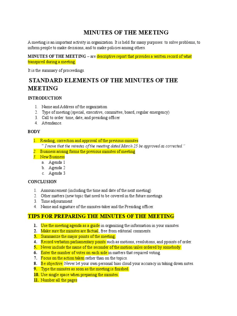 Minutes of The Meeting | PDF | Citation | Methodology