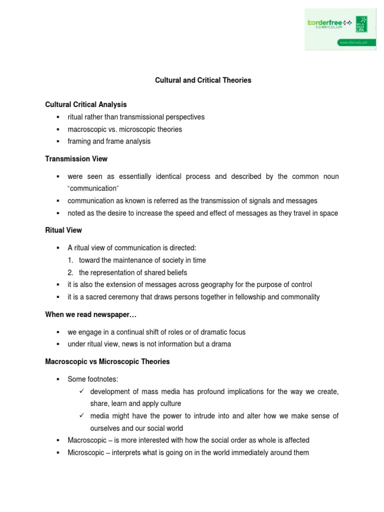 Cultural and Critical Theories | PDF | Communication | Framing (Social ...