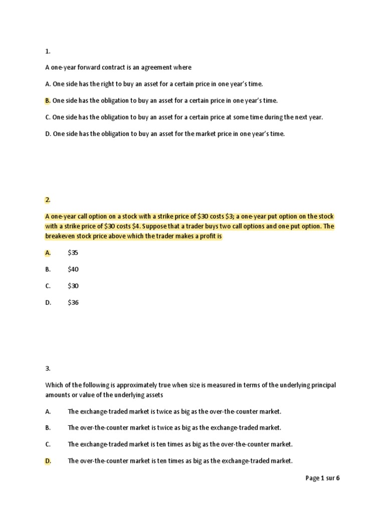 CHP 1 MCQ | Download Free PDF | Option (Finance) | Put Option