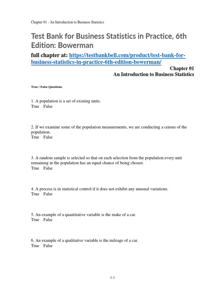 Test Bank For Business Statistics in Practice 6th Edition Bowerman ... Test Bank For Business Statistics in Practice 6th Edition Bowerman ...