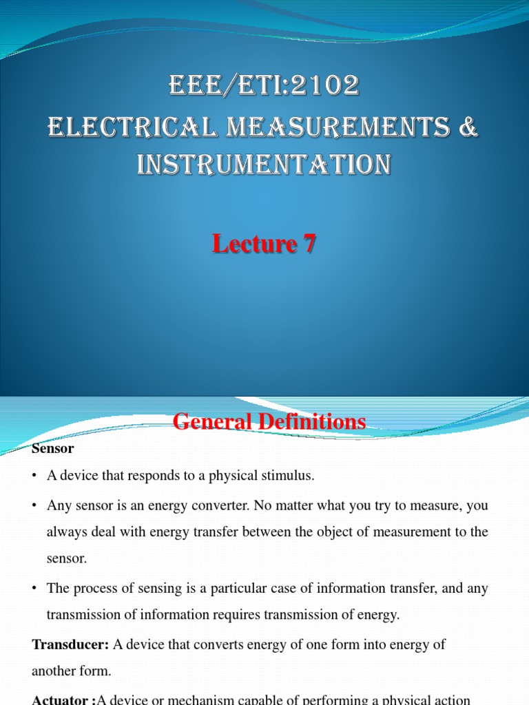 Lecture 7 - Sensors & Transducers | PDF | Thermocouple | Electrical Resistance And Conductance