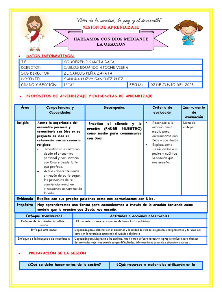 1º E4 Sesión D2 Religión Hablamos Con Dios Mediante La Oracion Pdf