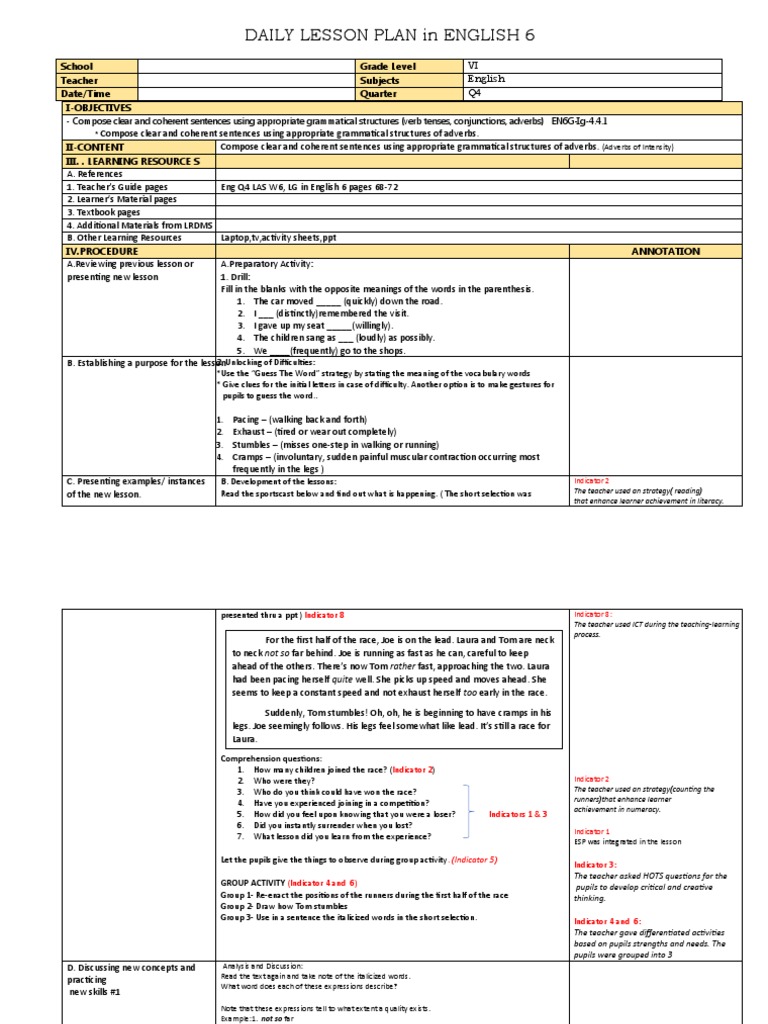 Eng 6-Cot-Q4 | PDF | Learning | English Language