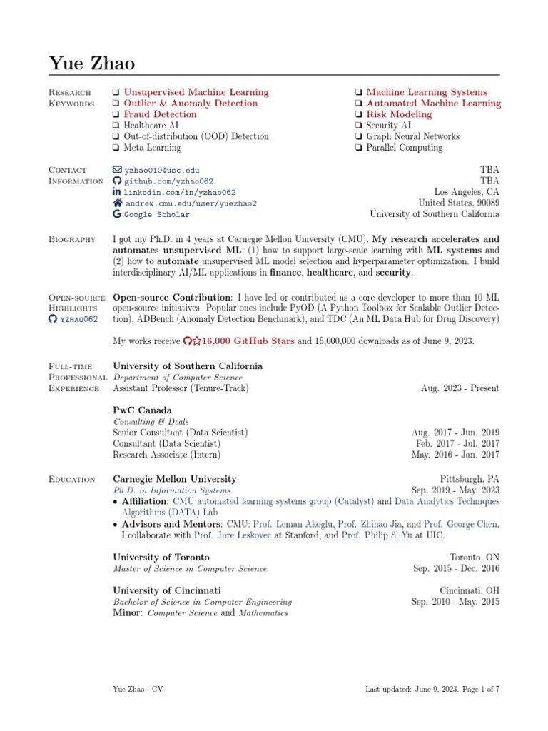 Zhao Yue CV | PDF | Machine Learning | Data Mining