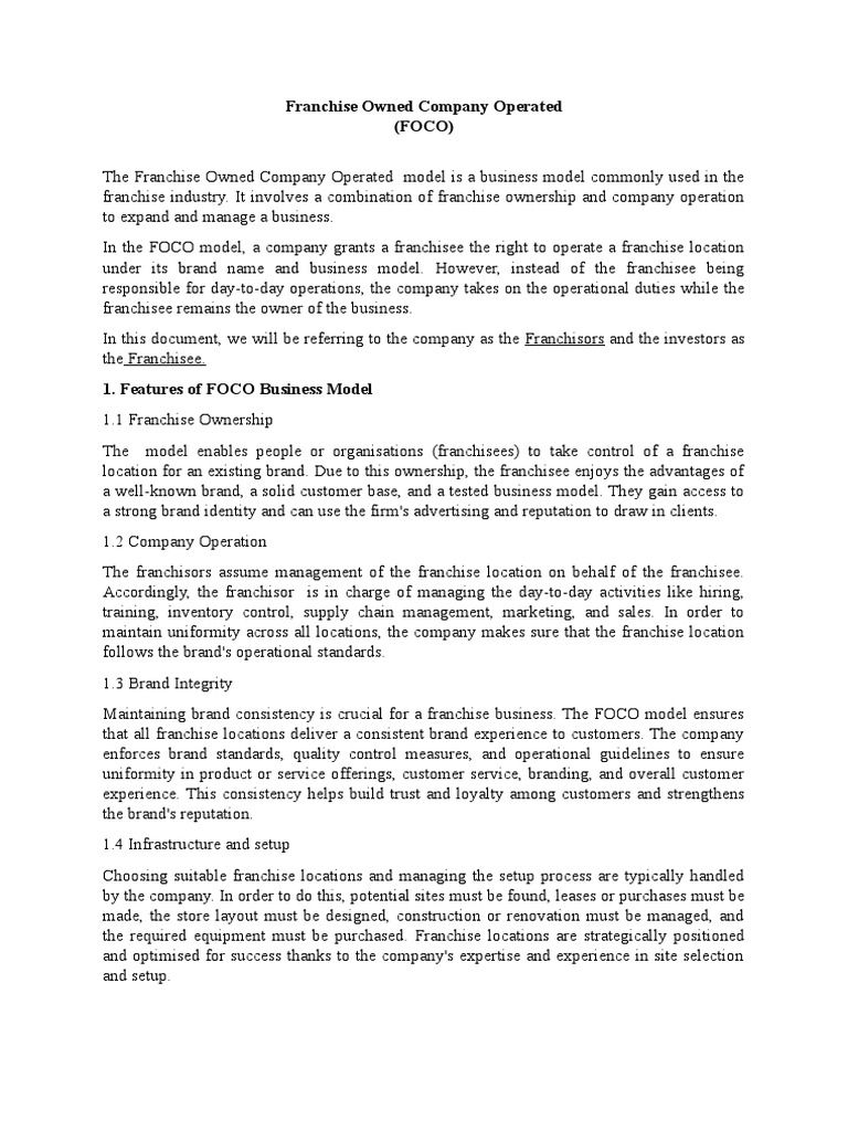 Franchise Owned Company Operated (FOCO) | PDF | Franchising | Business