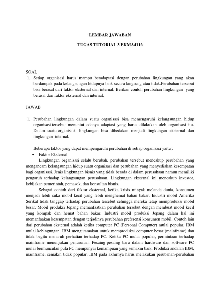 Tugas 3 - Manajemen - EKMA4116 | PDF | Karier & Perkembangan | Bisnis
