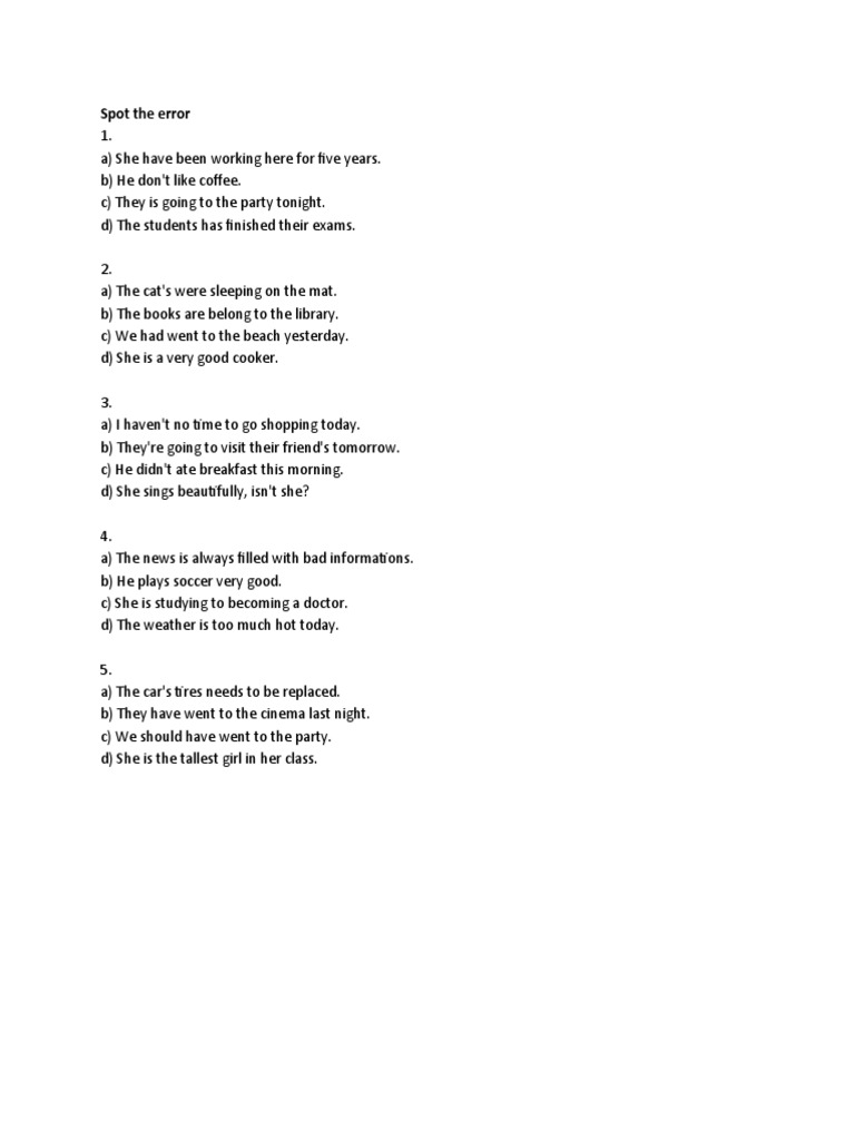 English Grammar Error Quiz | PDF