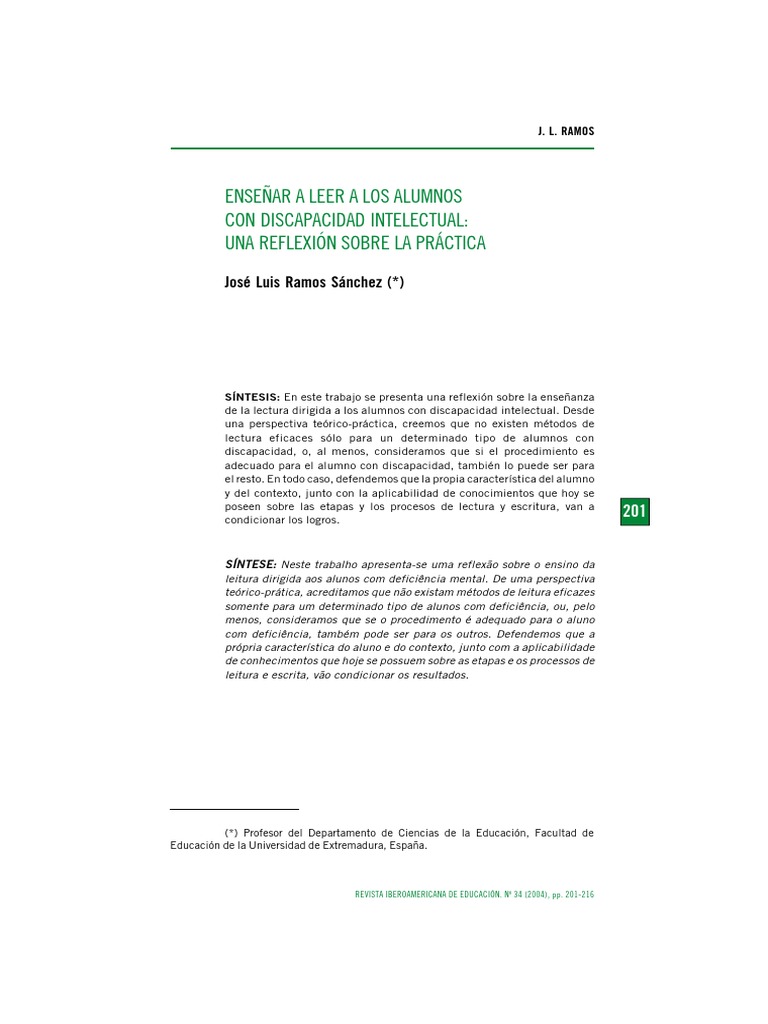 Enseñanza de lectura a adultos con discapacidad | PDF | Aprendizaje ...