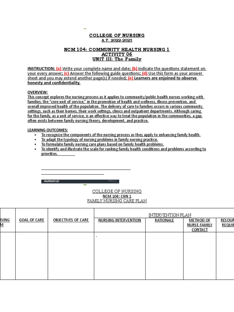 Activity 06 CHN | PDF | Nursing | Family Medicine