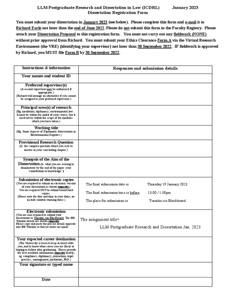 Dissertation Registration Form - Jan 2023 - Tagged | Download Free PDF | Thesis | Turnitin