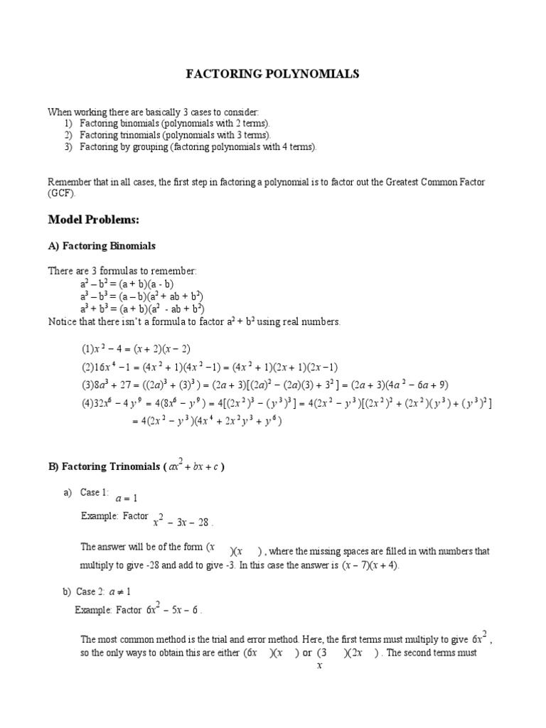 Factoring Polynomials Guide | PDF | Factorization | Elementary Mathematics