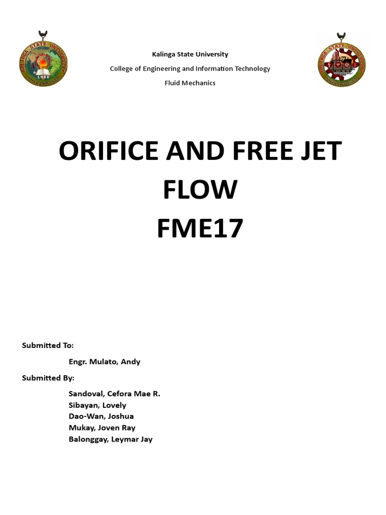 Orifice and Free Jet Flow Fme17 Group 7 | PDF | Fluid Dynamics | Flow ...