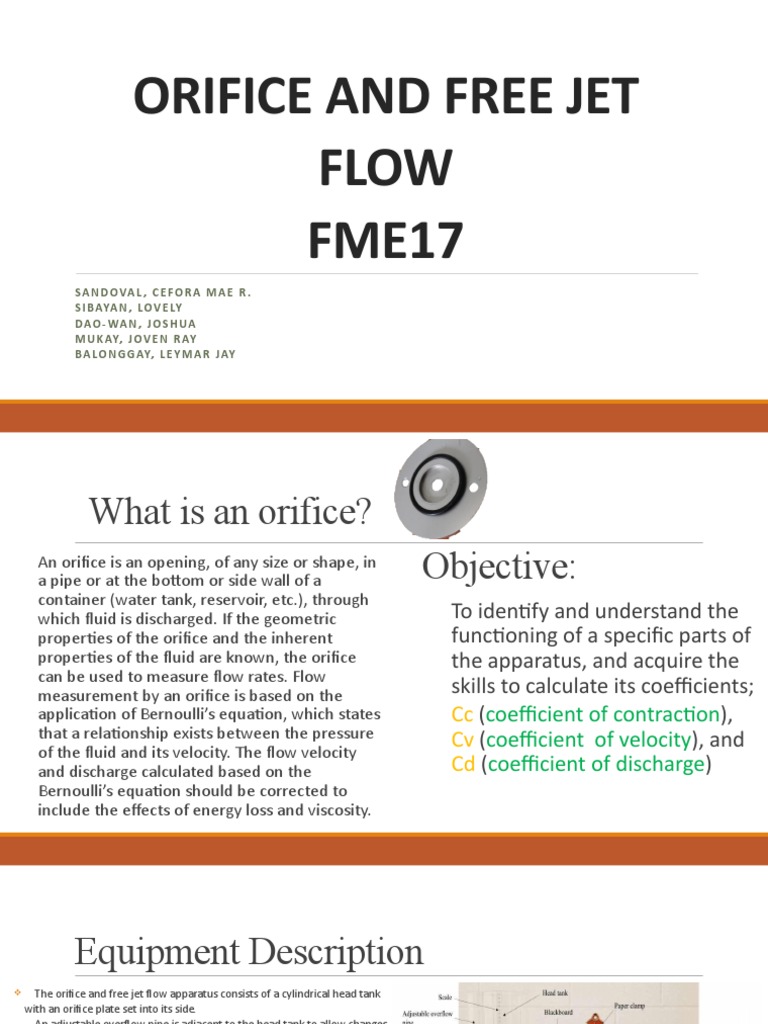 Orifice and Free Jet Flow Analysis | PDF | Fluid Dynamics | Fluid Mechanics