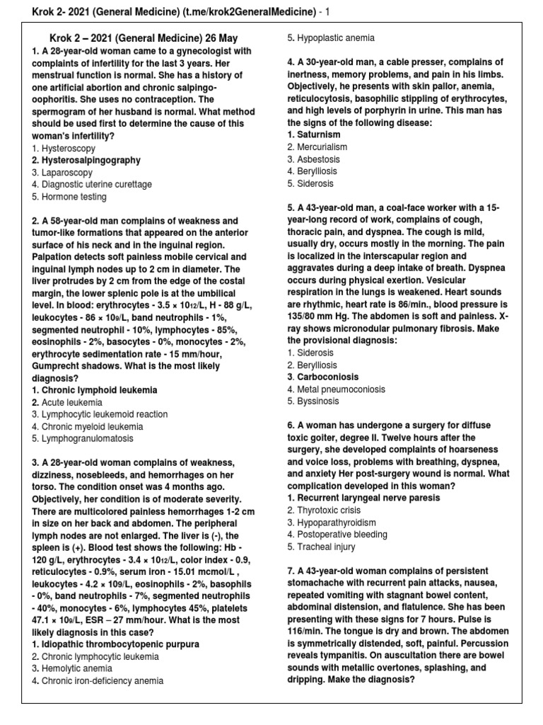 Krok 2 Exam Questions 2021 Overview | PDF | Heart | Causes Of Death