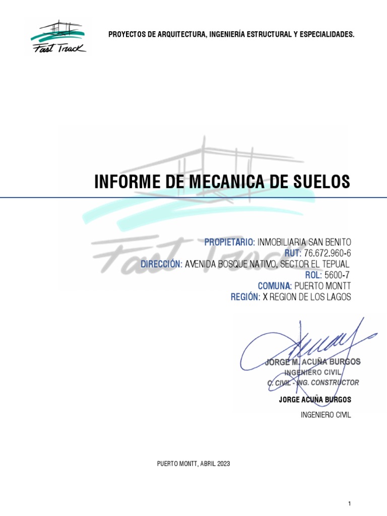 Informe Mecanica de Suelos Tepual - Abr 23 | PDF | Hormigón | Ingeniero civil