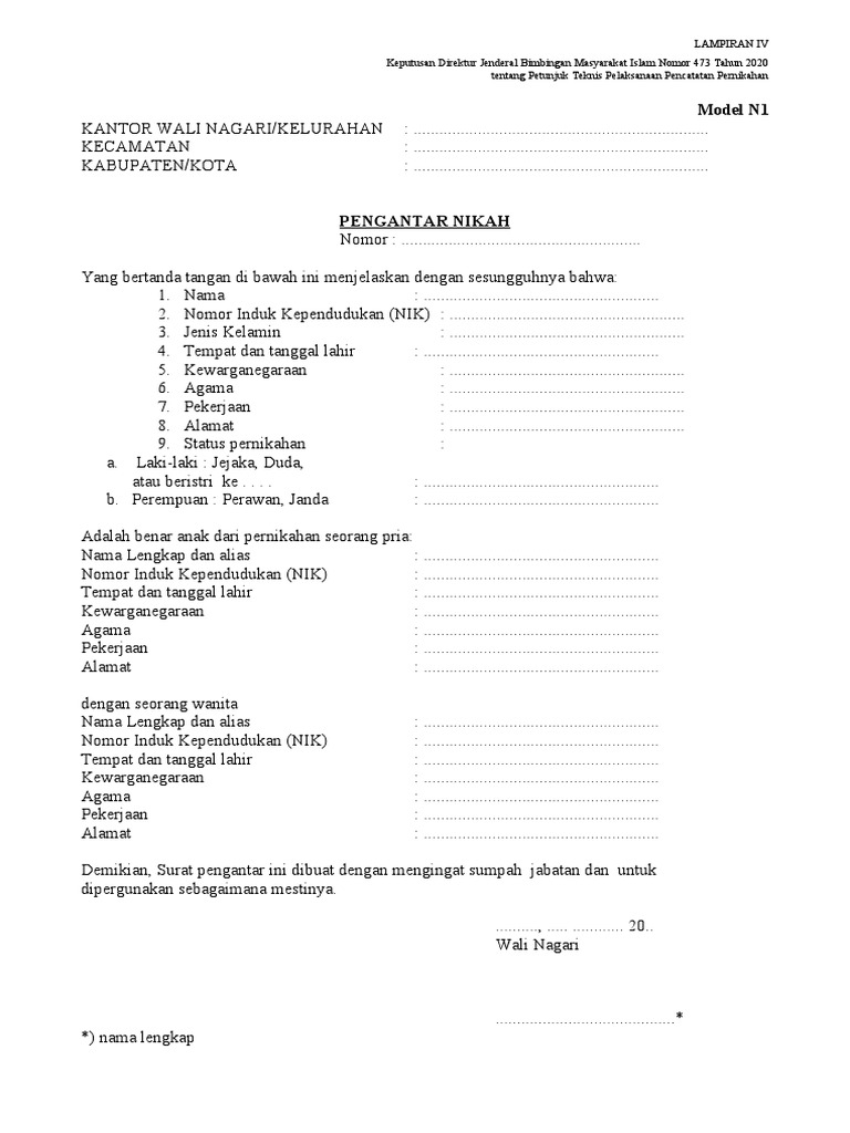 Formulir Pendaftaran Pernikahan KUA | PDF