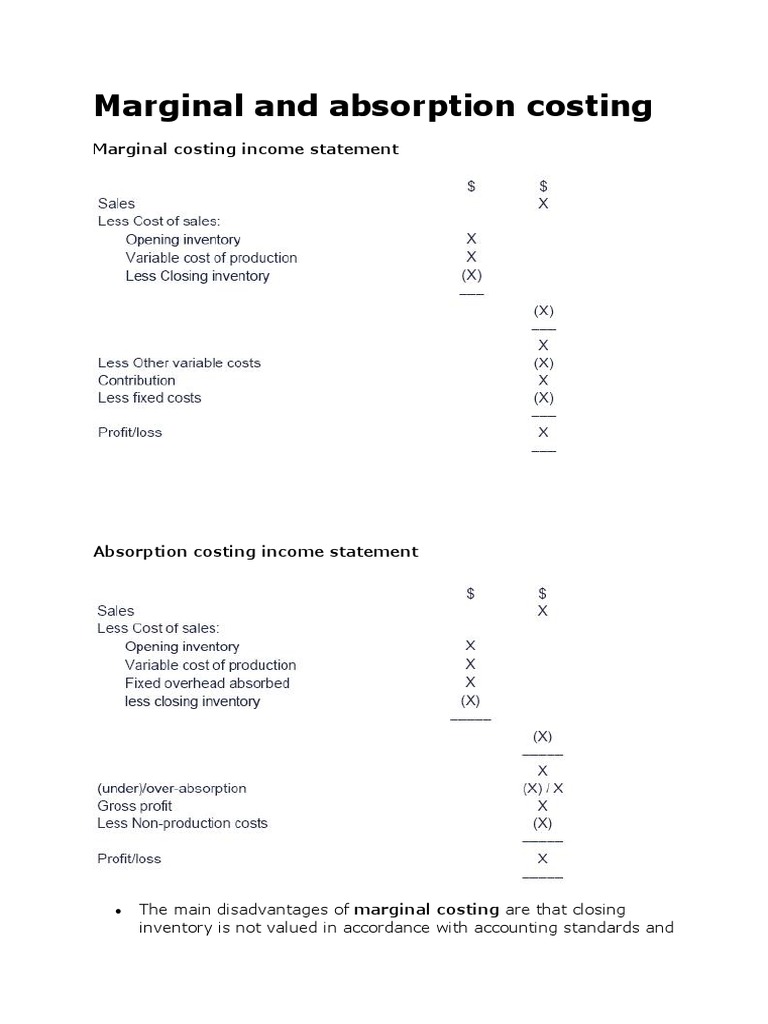 Marginal and Absorption Costing | PDF Marginal and Absorption Costing | PDF