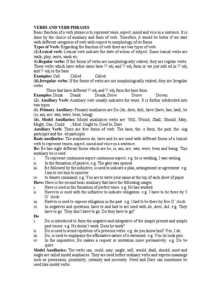 2 Verb & Verb Phrase | Download Free PDF | Verb | Grammatical Tense