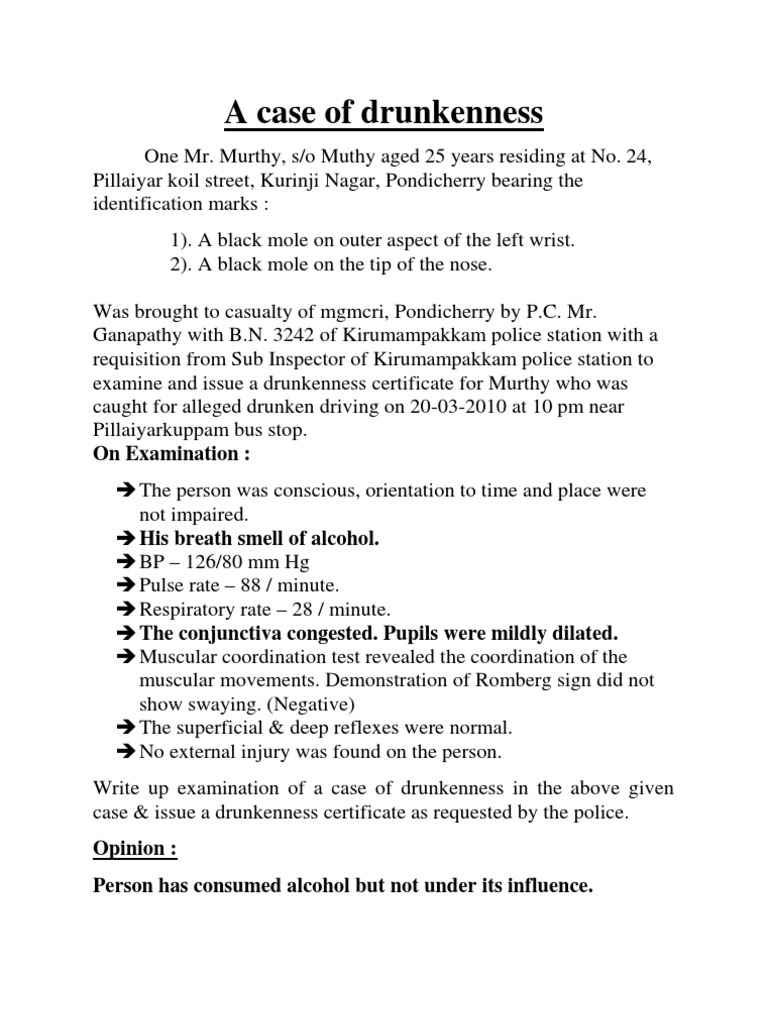 Drunkenness Certificate