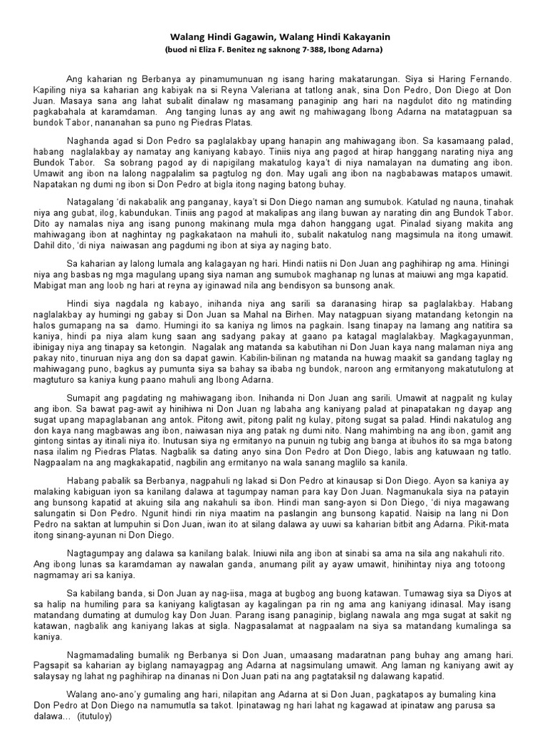 Ibong Adarna-BUOD-ENG and FIL | PDF