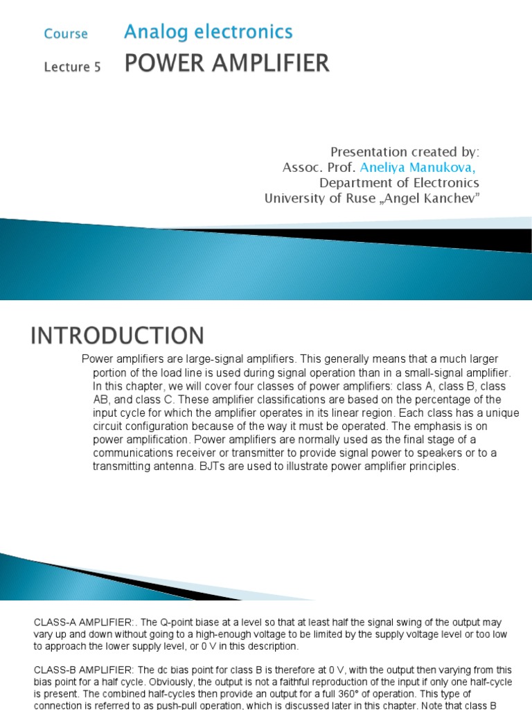 AnalogEl-4-Power - Ampl-Part 1&2 | PDF | Amplifier | Bipolar Junction Transistor