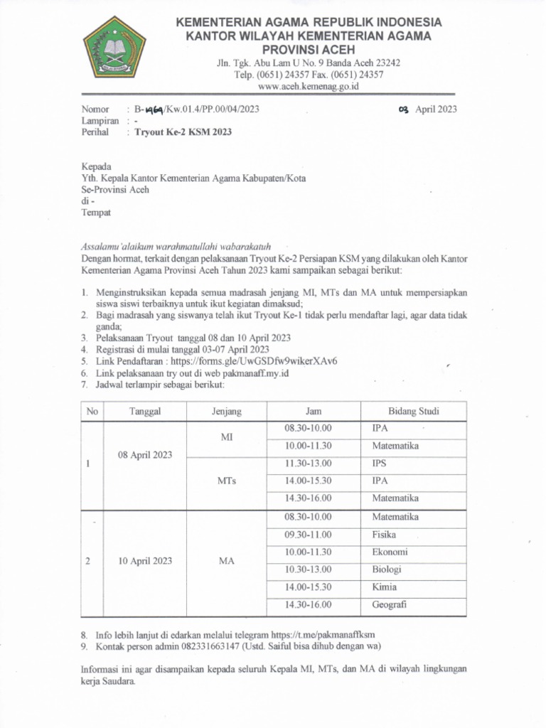Surat Tryout Ke 2 KSM065 | PDF