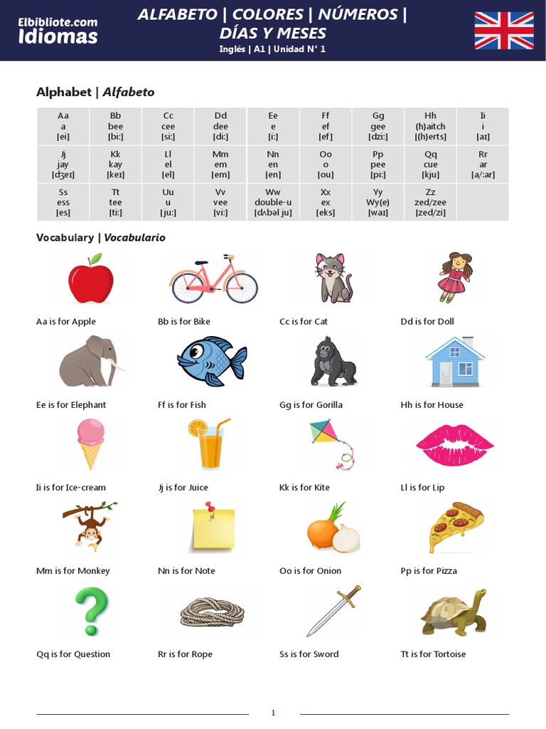 Vocabulario y Ejercicios Inglés A1 | PDF | Ligero | Visión