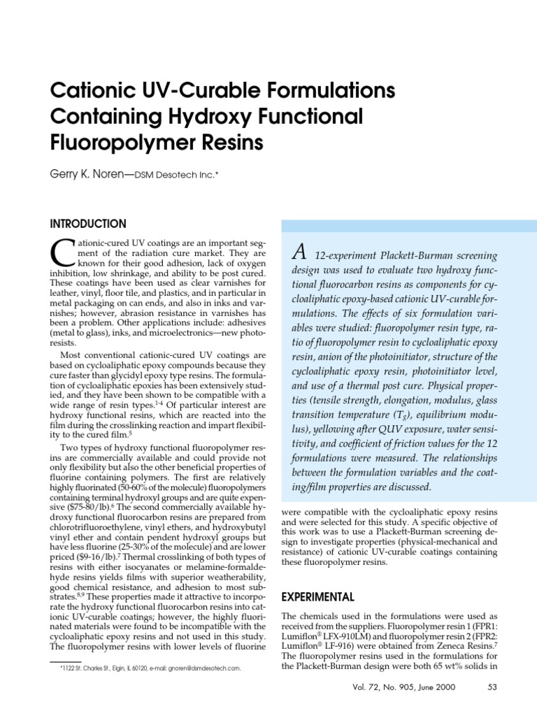 JUNE00 - Cationic UV Curable Formulations | PDF | Epoxy | Chemistry