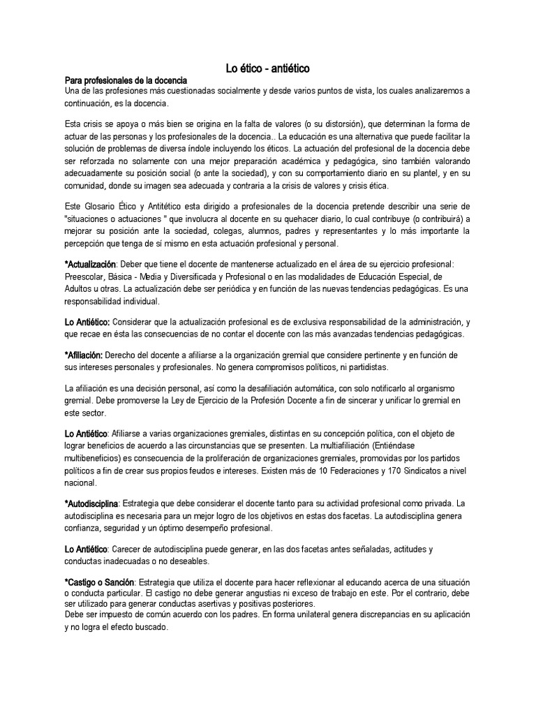 Lo Ético y Antietico en Lo Profesional, Tarea Etica, RESUMEN ...