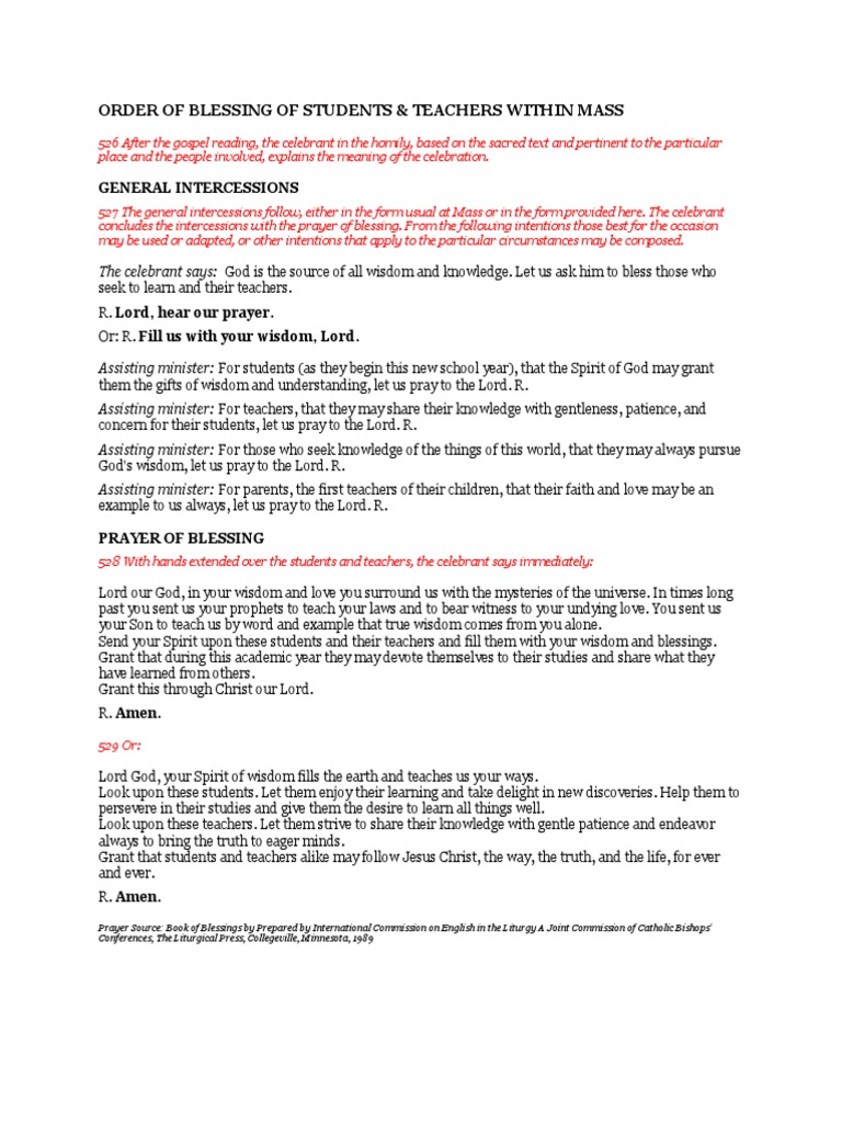 Order of Blessing of Students Teachers Within Mass | PDF | Prayer | Blessing