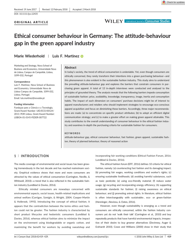 Int J Consumer Studies - 2018 - Wiederhold - Ethical Consumer Behaviour ...