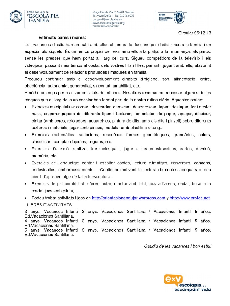 96 - Deures Estiu Ed. Infantil | PDF