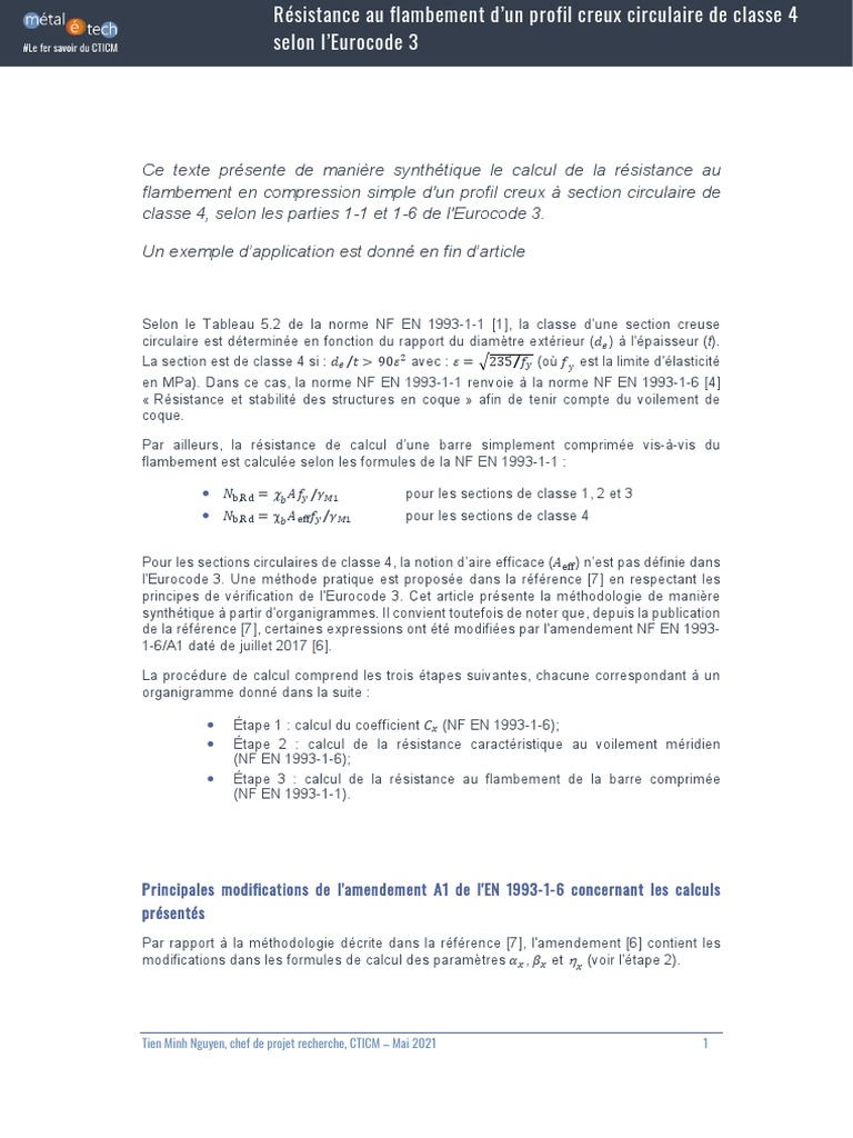 2 Resistance Au Flambement Dun Profil Creux Circulaire de Classe 4 ...