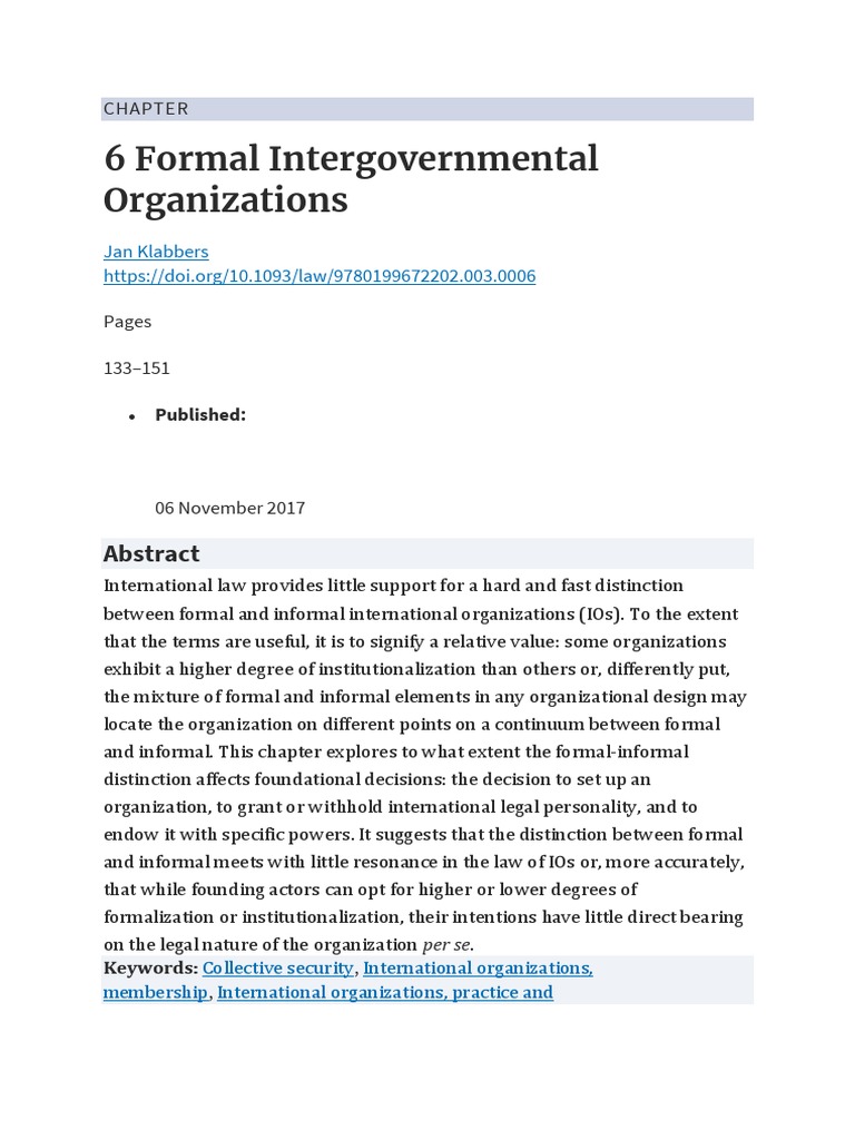 Formal Intergovernmental Organizations | PDF | International Law | Power (Social And Political)