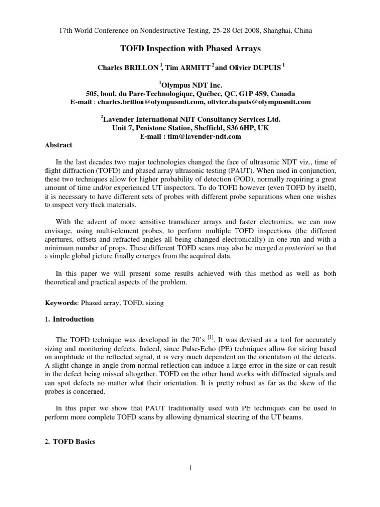 Tofd Inspection | Nondestructive Testing | Diffraction