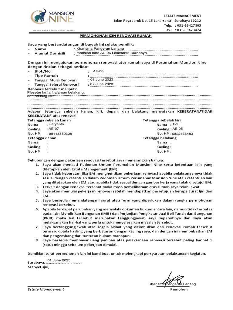 Form Izin Renovasi Lengkap | PDF
