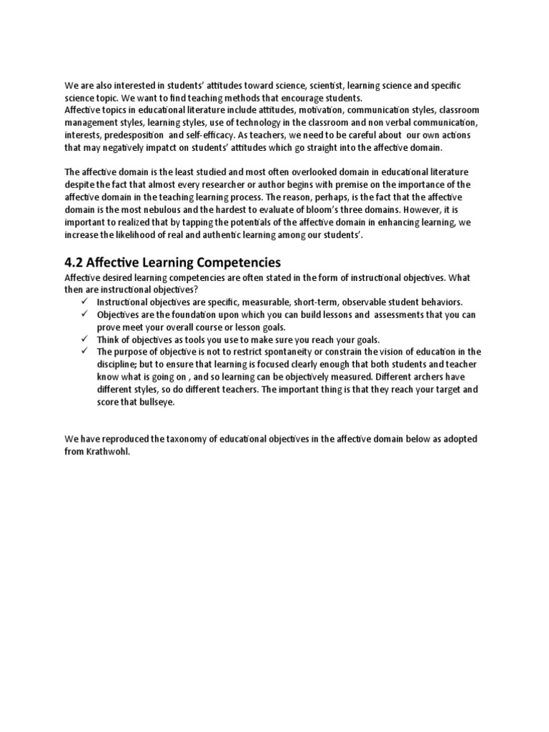 4.2 Affective Learning Competencies | Download Free PDF | Learning ...