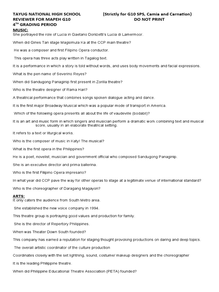 G10 MAPEH Review Guide for Students | PDF | Cheerleading | Health ...