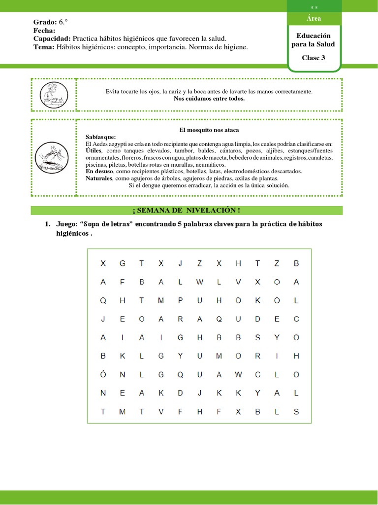 Sexto Grado Salud Clase 3 | PDF | Higiene | Baños