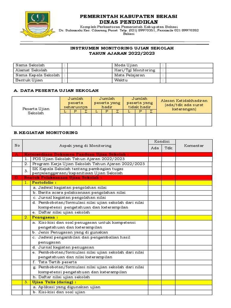 Instrumen Monitoring US-SMP TP 2022.2023 | PDF