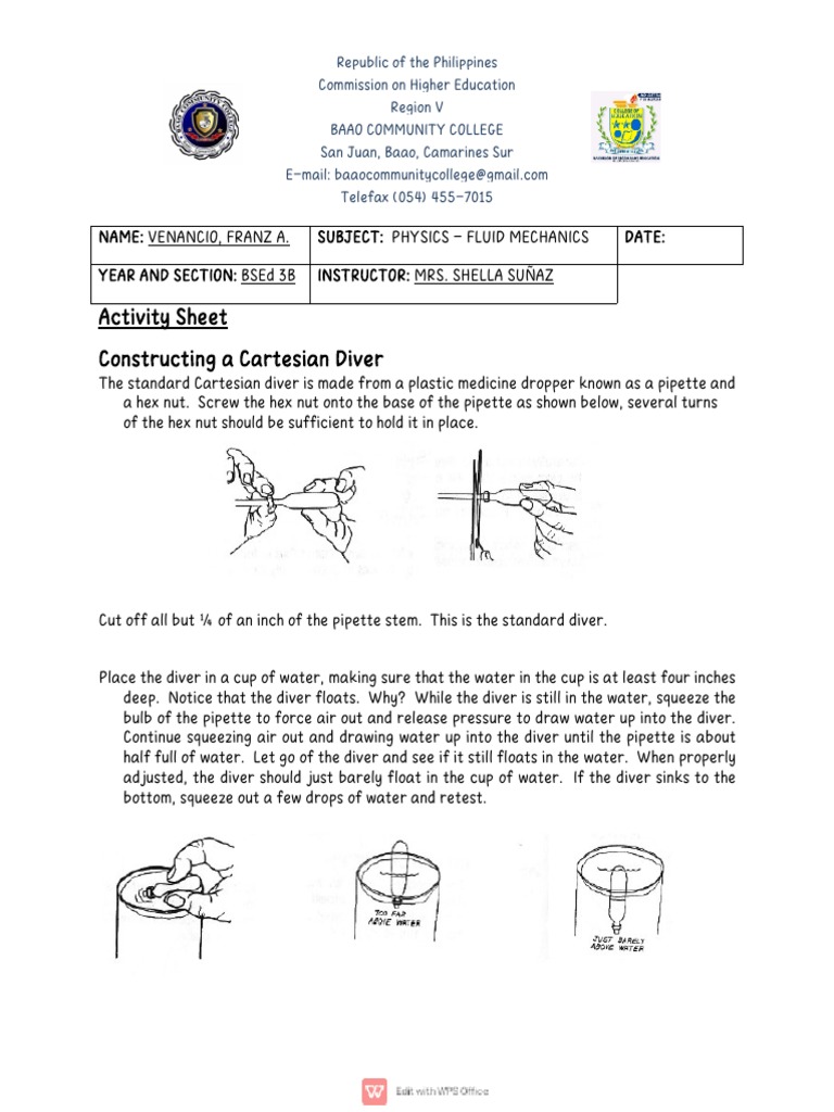 Cartesian-Diver-Lab-Sheets - Answer | PDF | Buoyancy | Civil Engineering