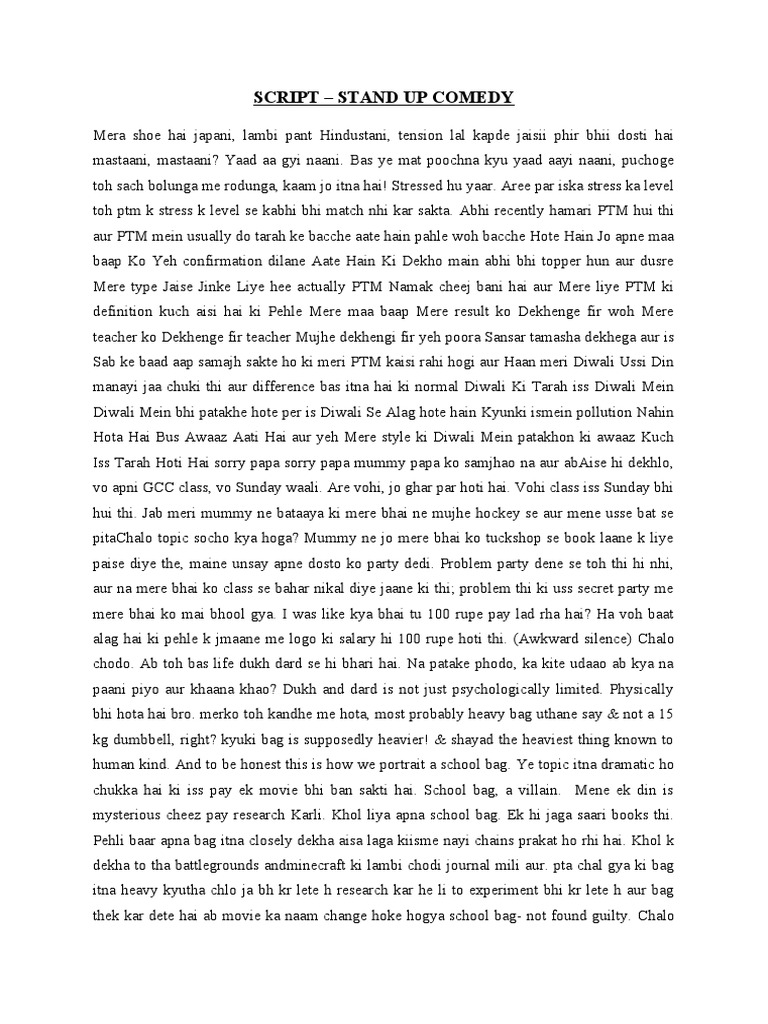 Stand Up Comedy Scipt | PDF
