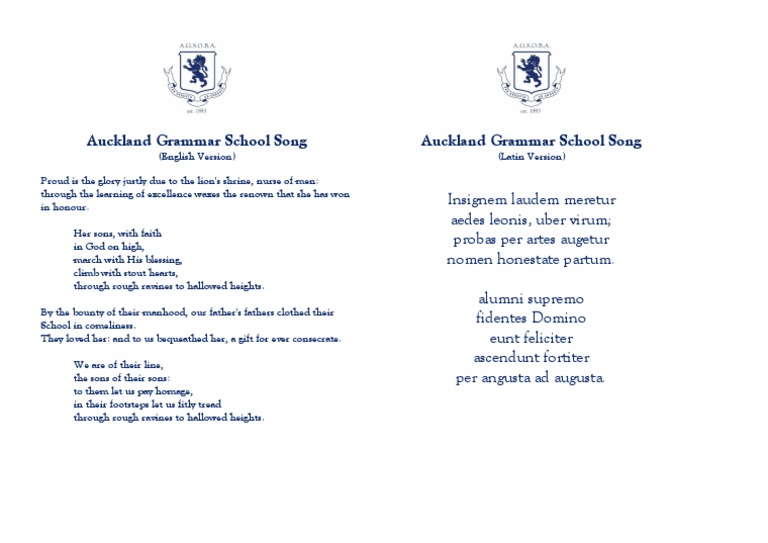 Auckland Grammar School Song Lyrics | PDF