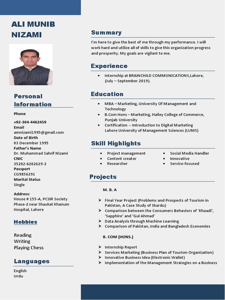 Resume Ali munib nizami | PDF